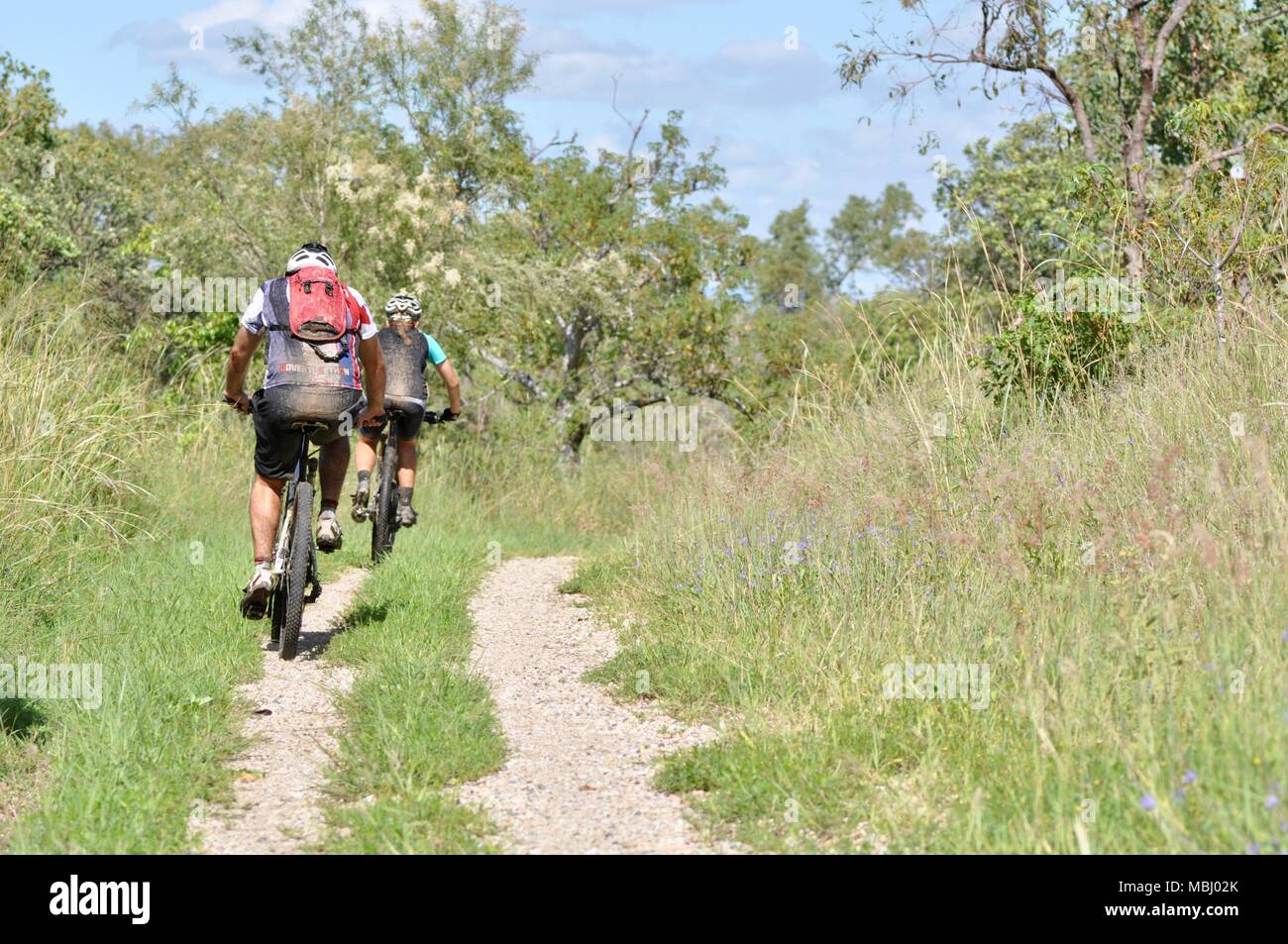 Groups of people mountain biking on the lagoon trail, Townsville Town ...