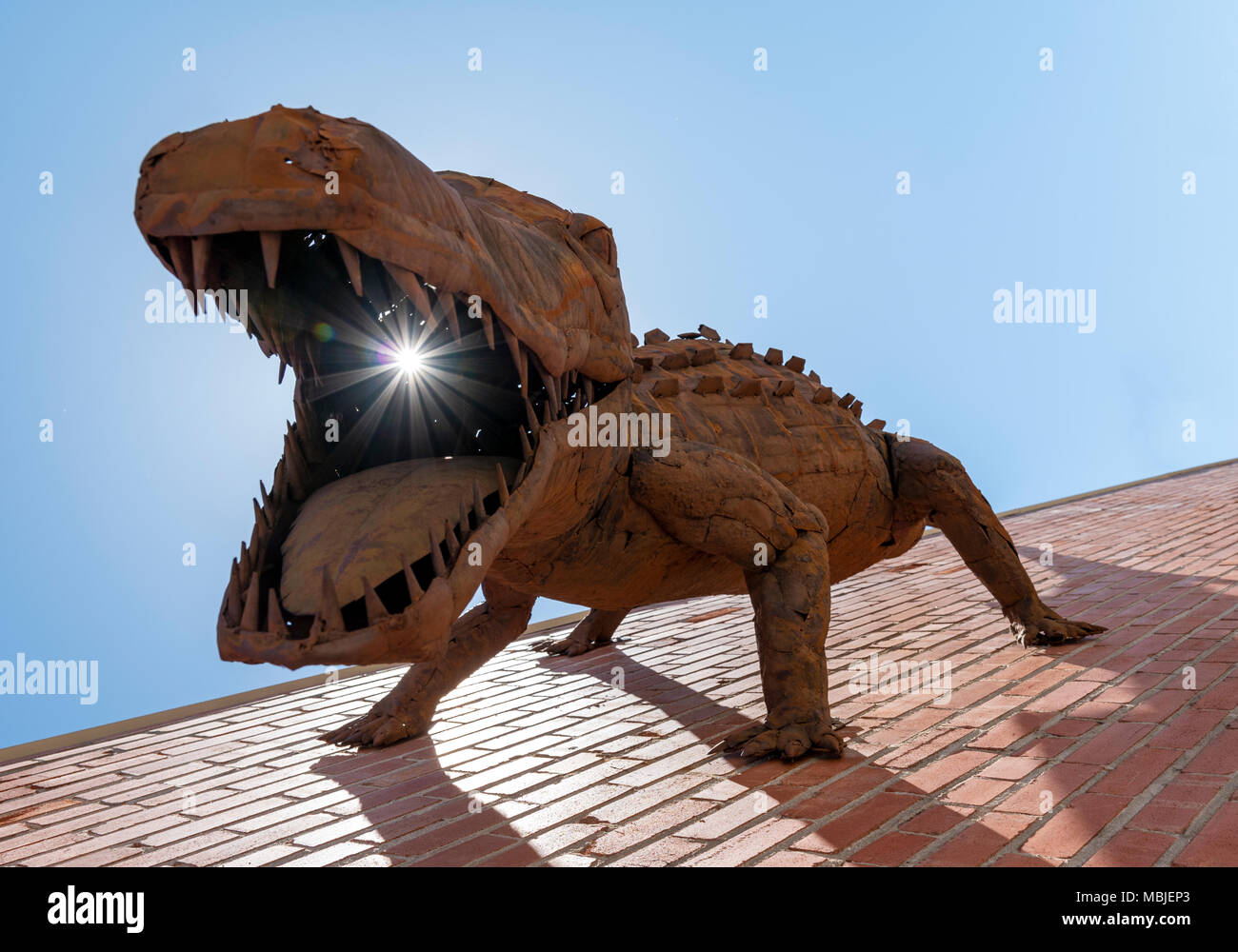 Custom metal alligator sculpture on display; Spirit Mountain Antler ...