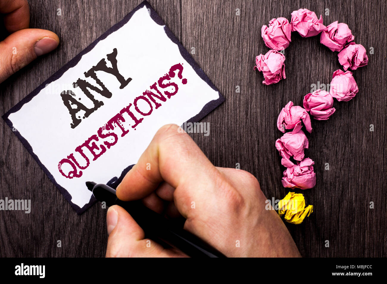 Conceptual hand writing showing Any Questions Question. Business photo ...