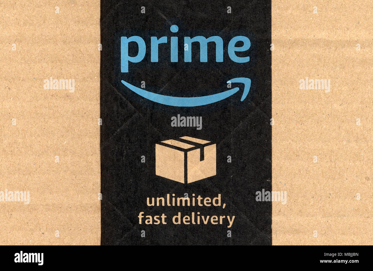 SEATTLE, USA - CIRCA DECEMBER 2017: Amazon prime label on a parcel ...
