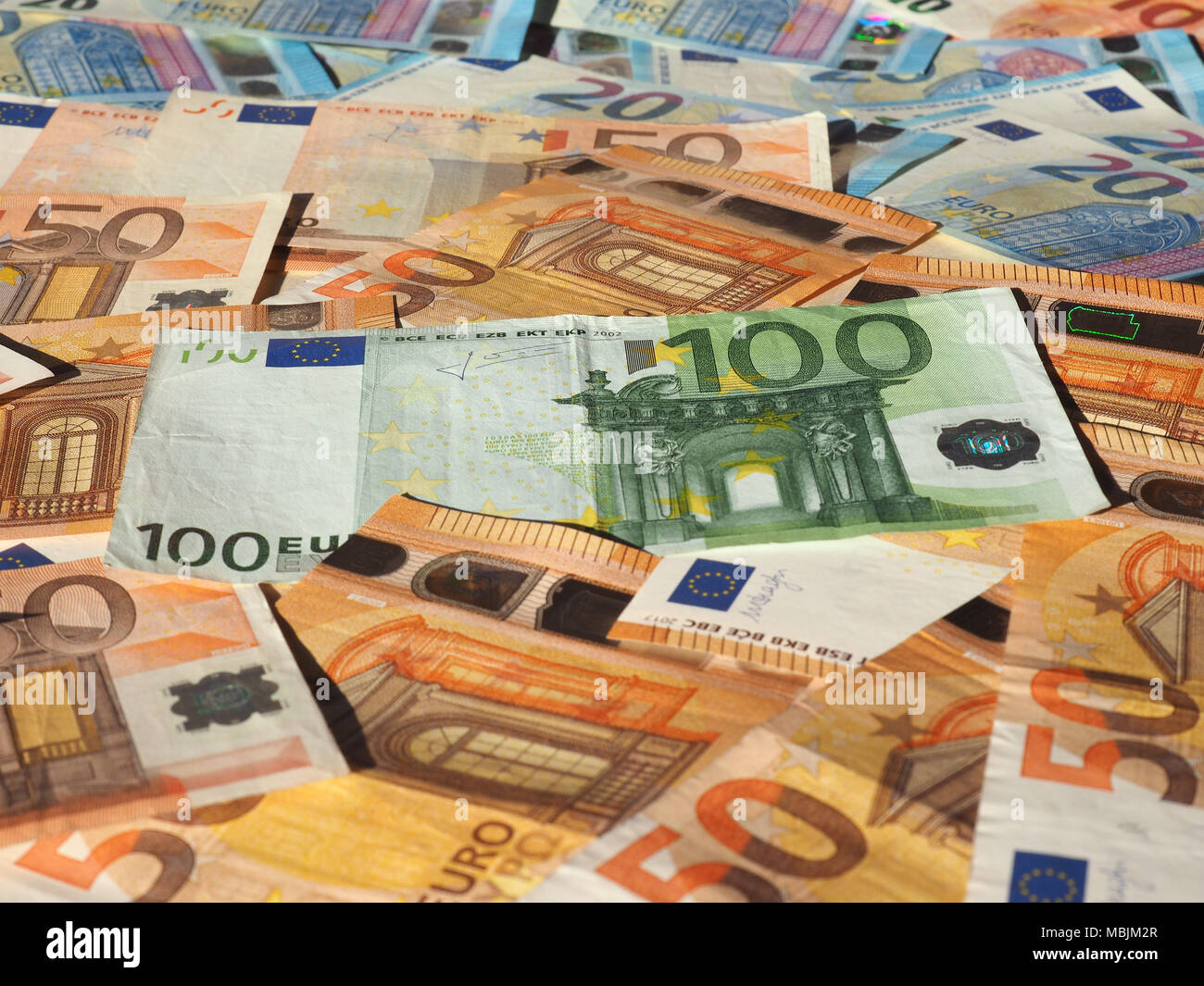 Fifty and One Hundred Euro banknotes money (EUR), currency of European ...