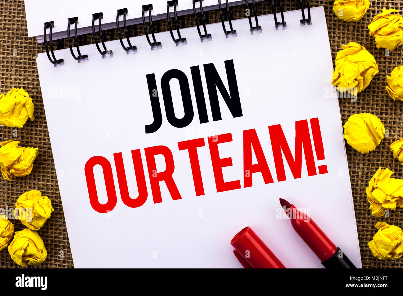 Handwriting text Join Our Team Motivational Call. Concept meaning ...