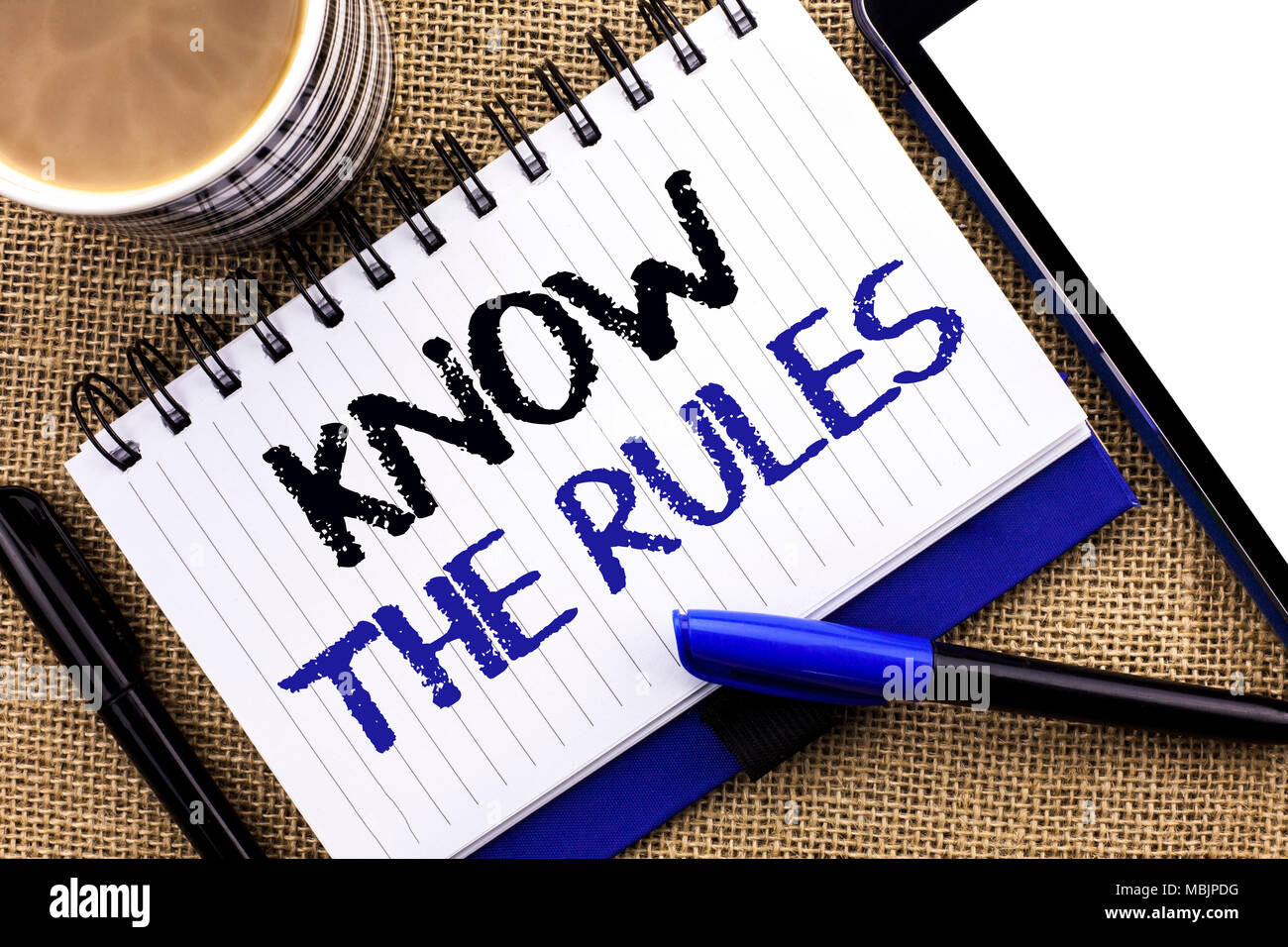 Text sign showing Know The Rules. Conceptual photo Be aware of the Laws ...