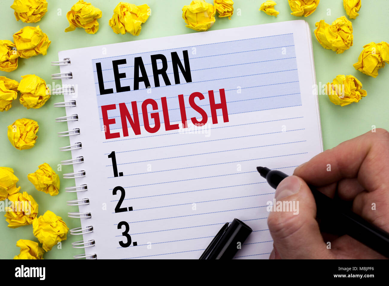 Writing note showing Learn English. Business photo showcasing Study ...