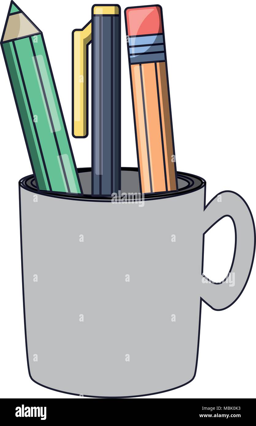 pencil holder with writing tools icon over white background, colorful ...