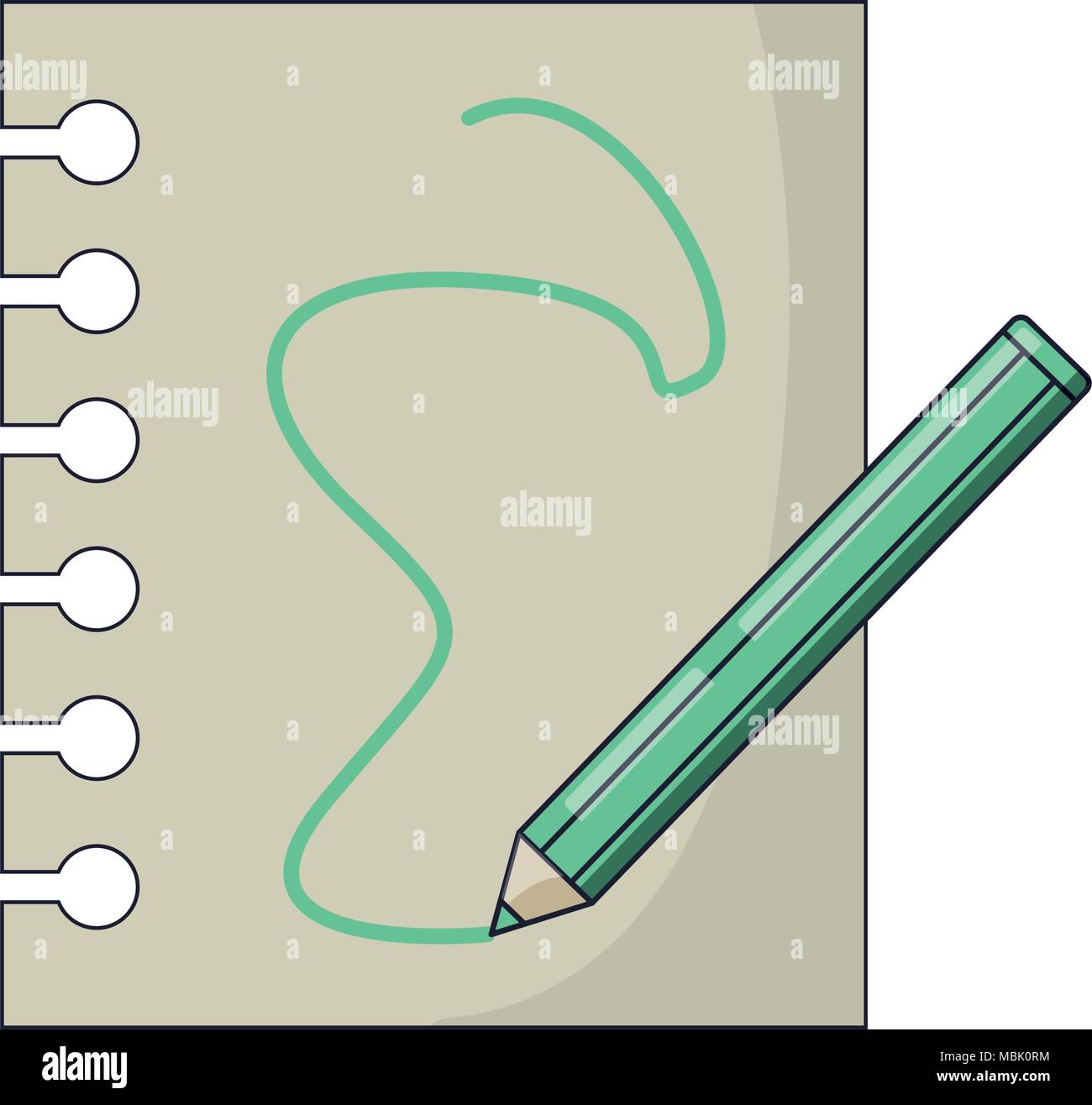notebook sheet and colored pencil icon over white background, colorful ...