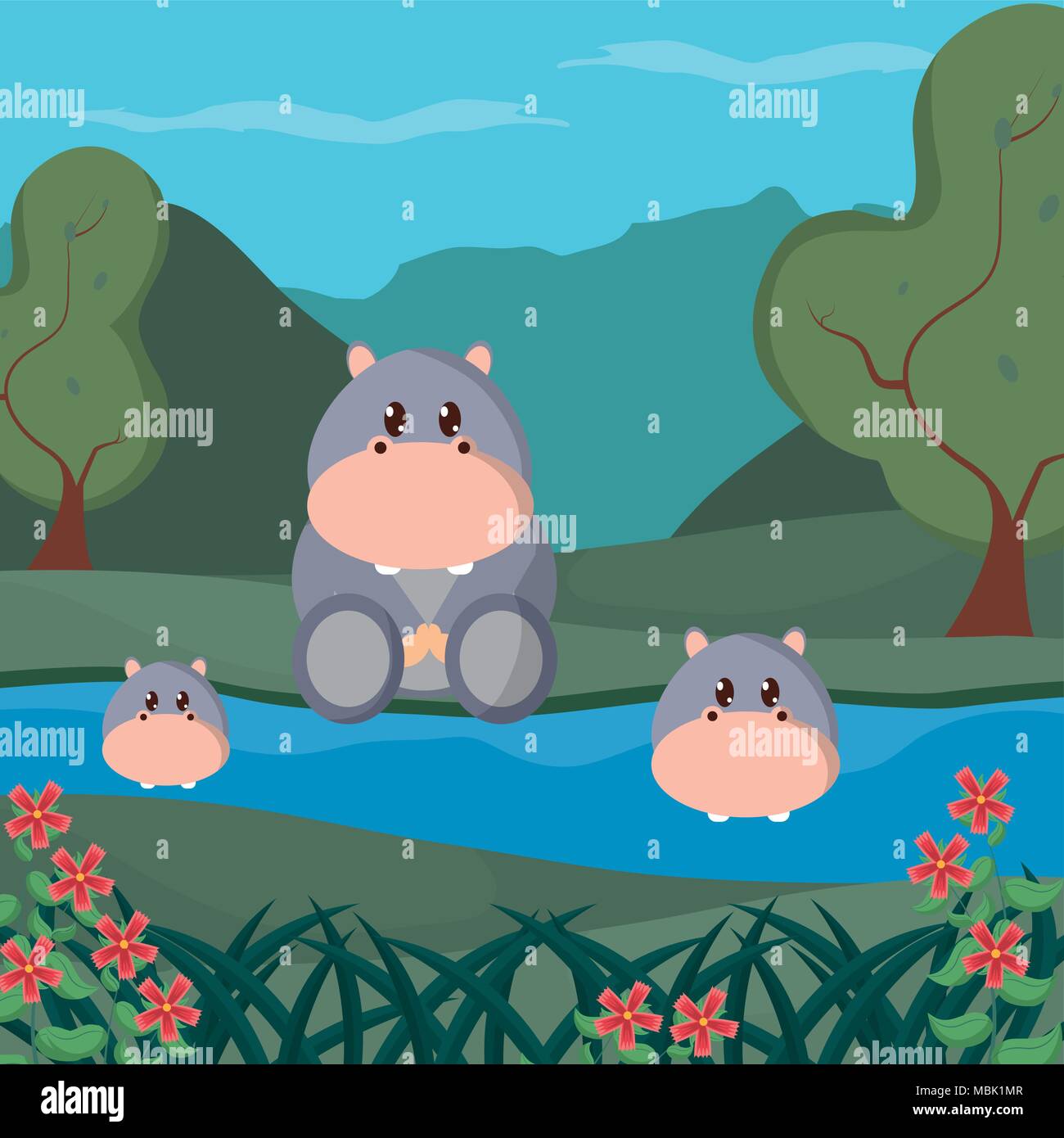 Hippos family cute animals cartoons Stock Vector Image & Art - Alamy