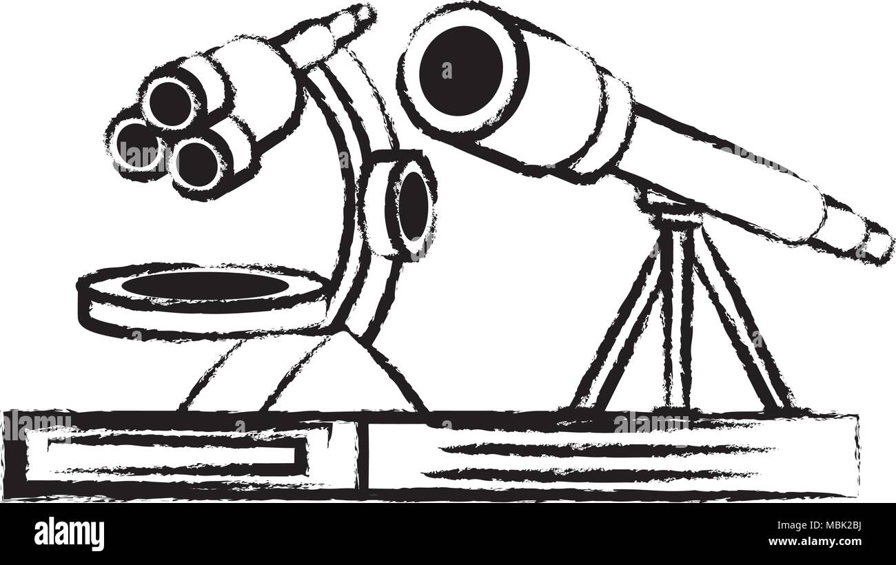 sketch of microscope and telescope icon over white background, vector ...