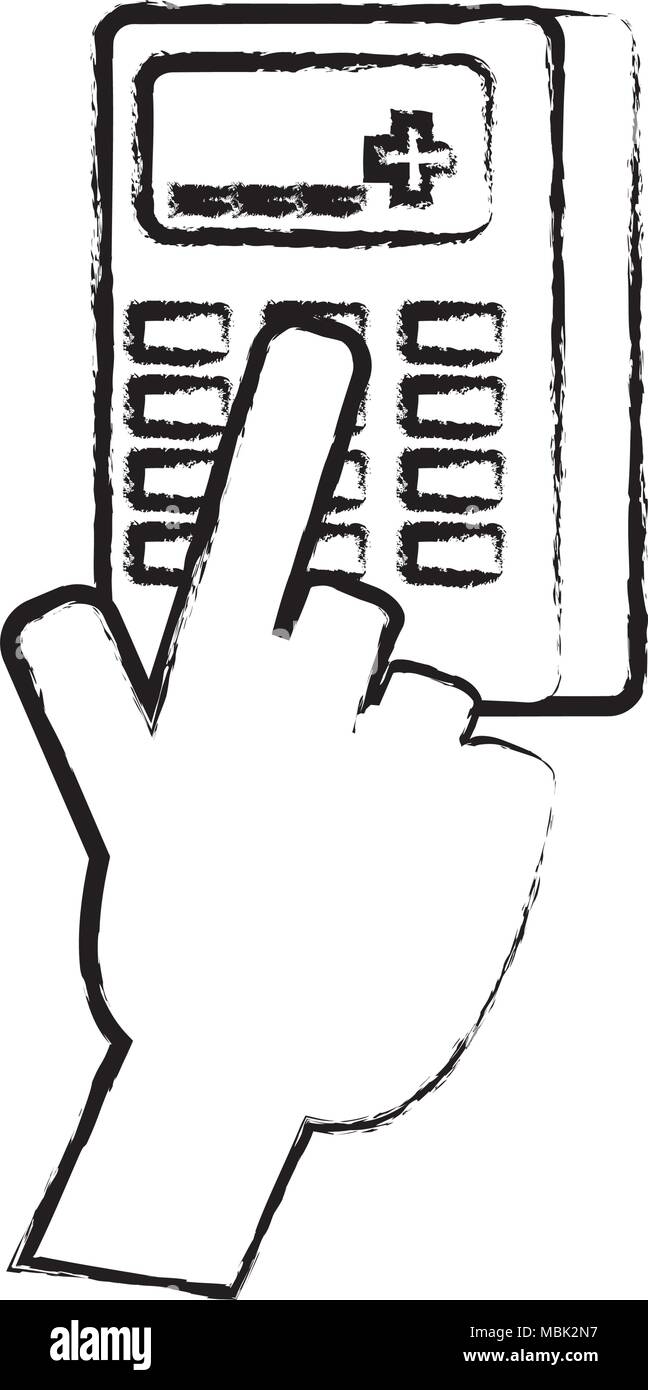 sketch of hand with calculator icon over white background, vector ...