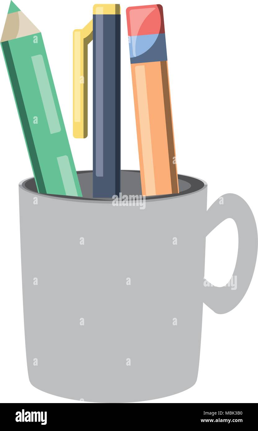 pencil holder with writing tools icon over white background, colorful ...