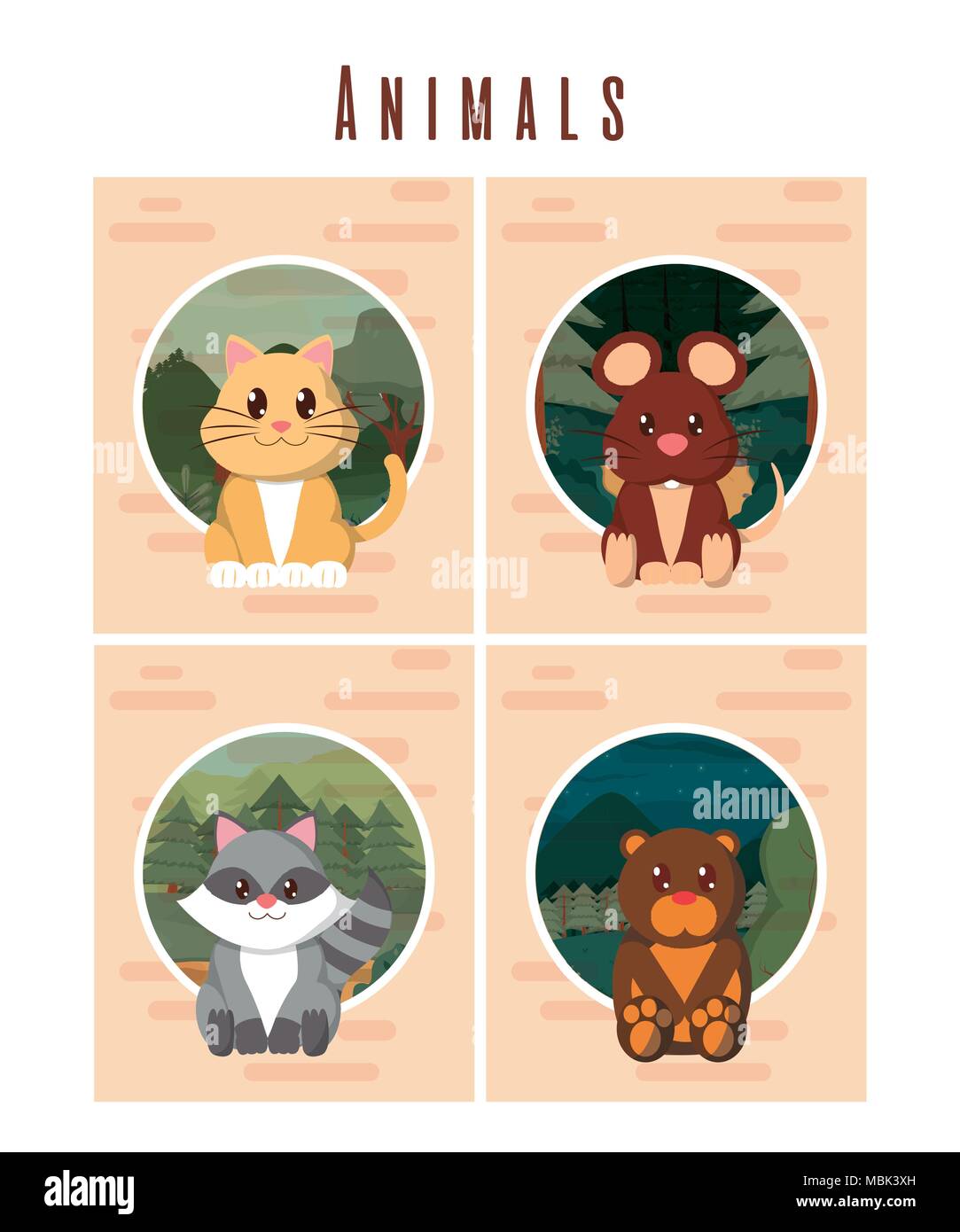 Set of cute animals cards Stock Vector Image & Art - Alamy