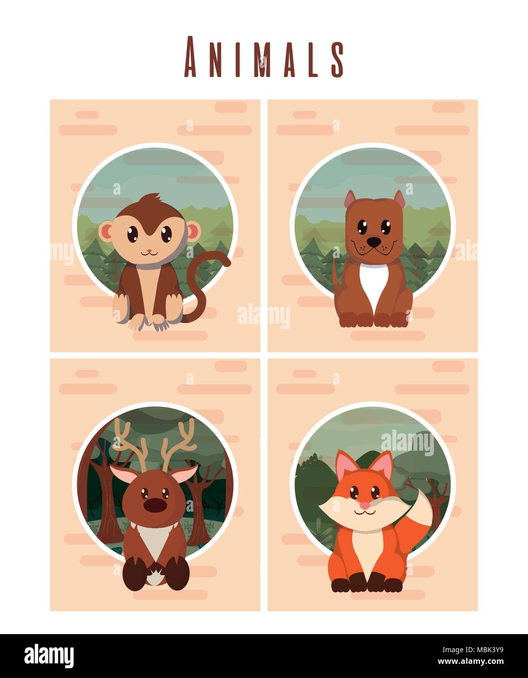 Set of cute animals cards Stock Vector Image & Art - Alamy