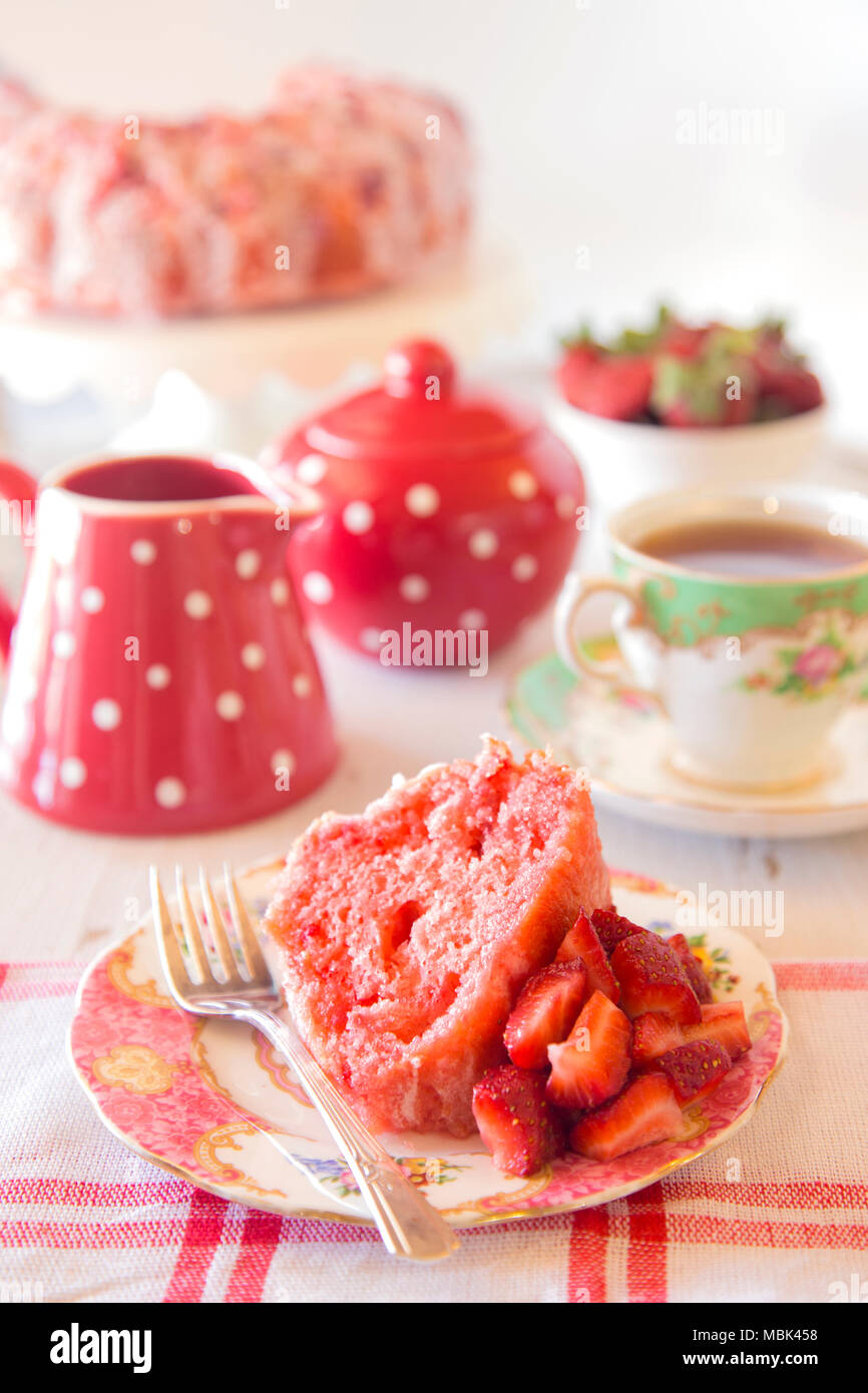 Beautiful Glazed Strawberry Bunt Cake Stock Photo - Alamy