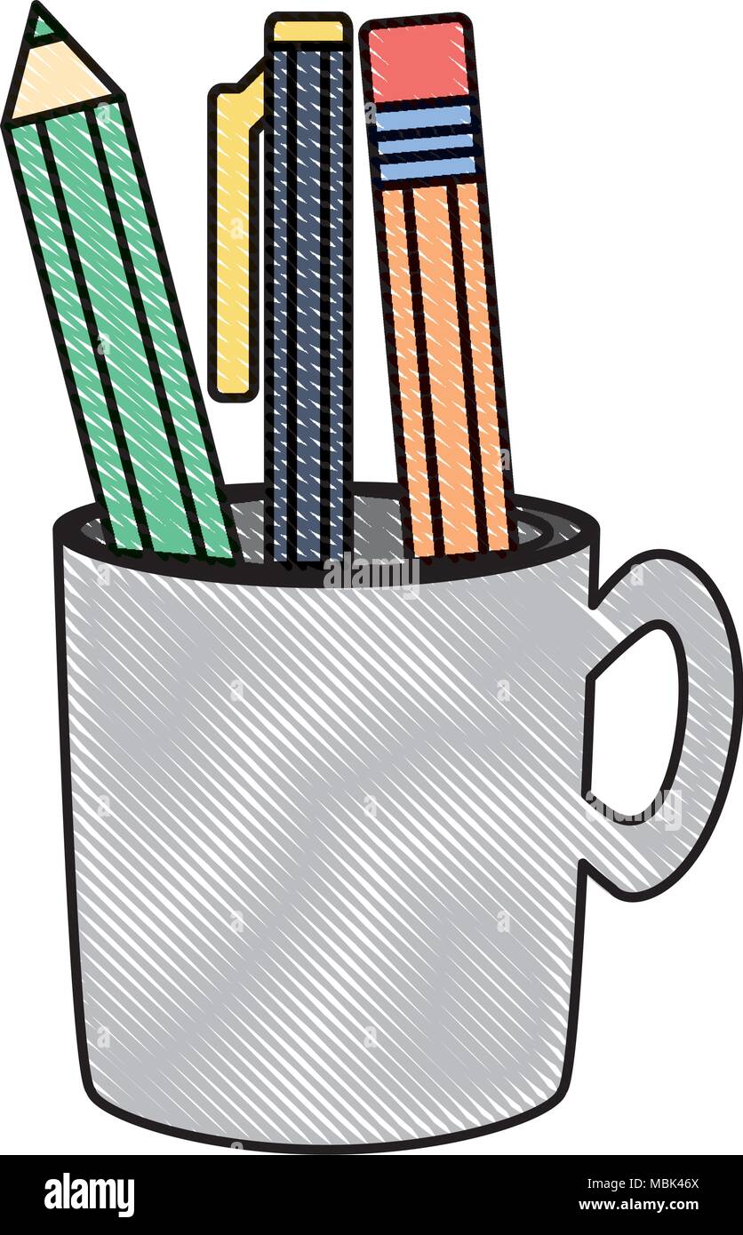 pencil holder with writing tools icon over white background, colorful ...