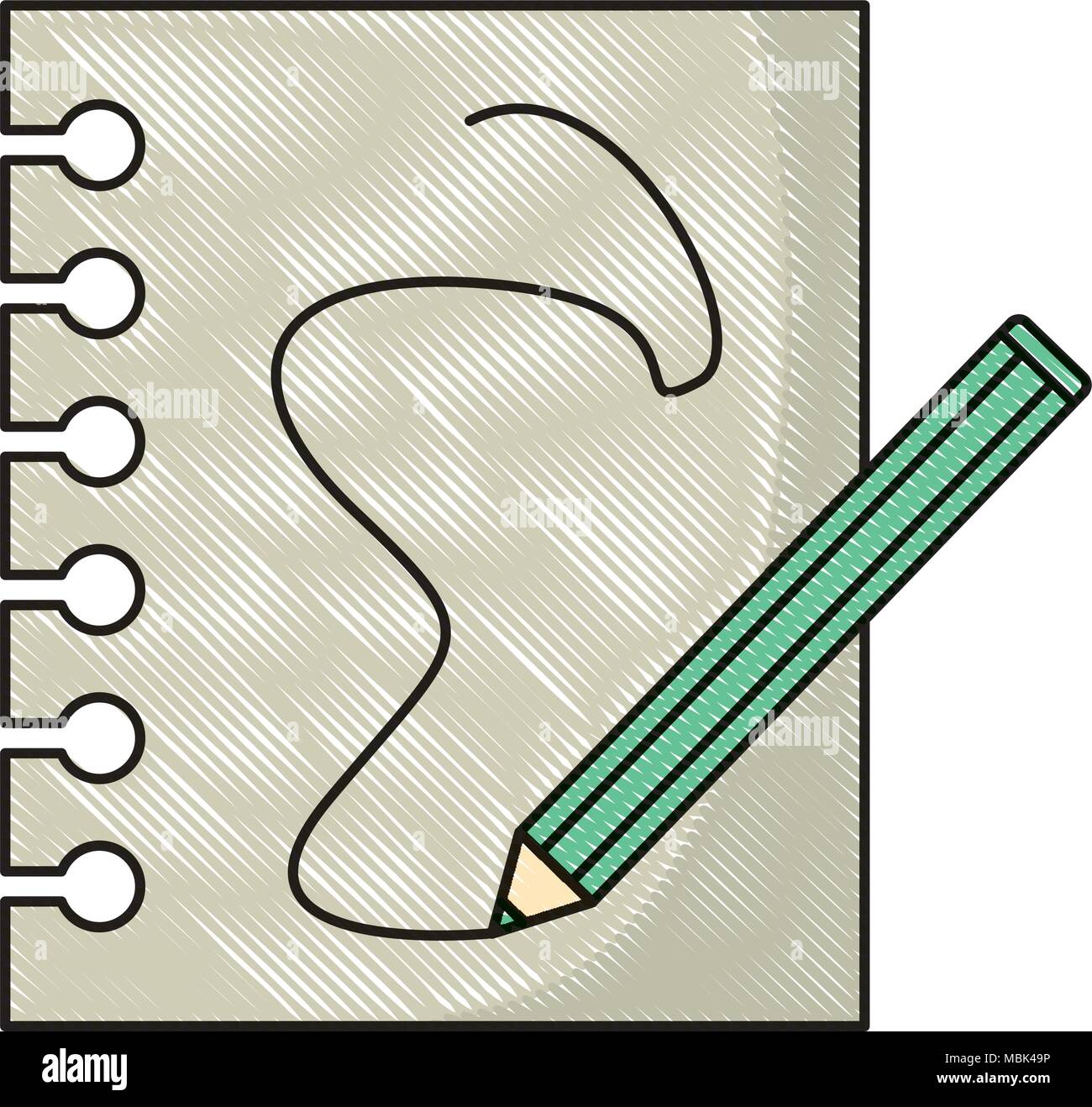 notebook sheet and colored pencil icon over white background, colorful ...