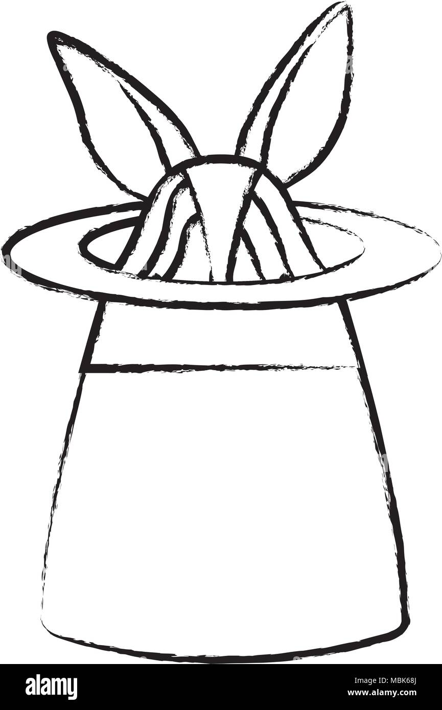 sketch of magic hat with rabbit over white background, vector ...