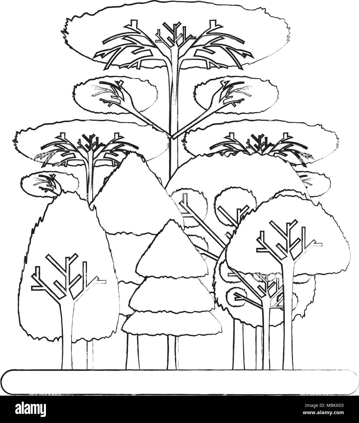 sketch of forest landscape over white background, vector illustration ...