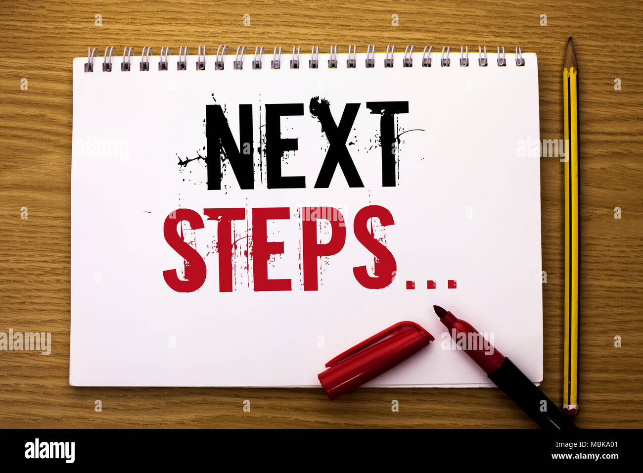 Writing note showing Next Steps.... Business photo showcasing Following ...