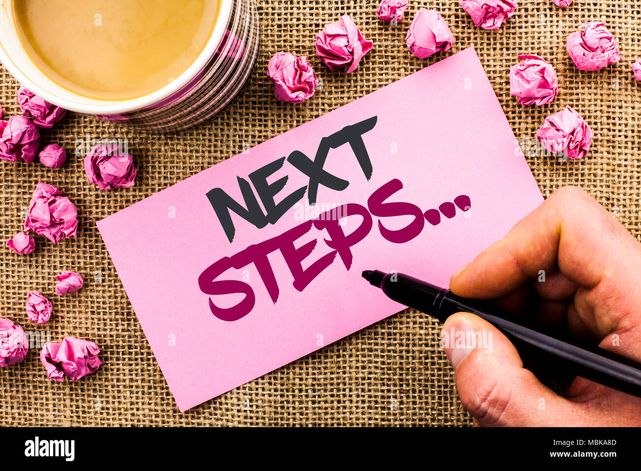 Conceptual hand writing showing Next Steps.... Business photo text ...