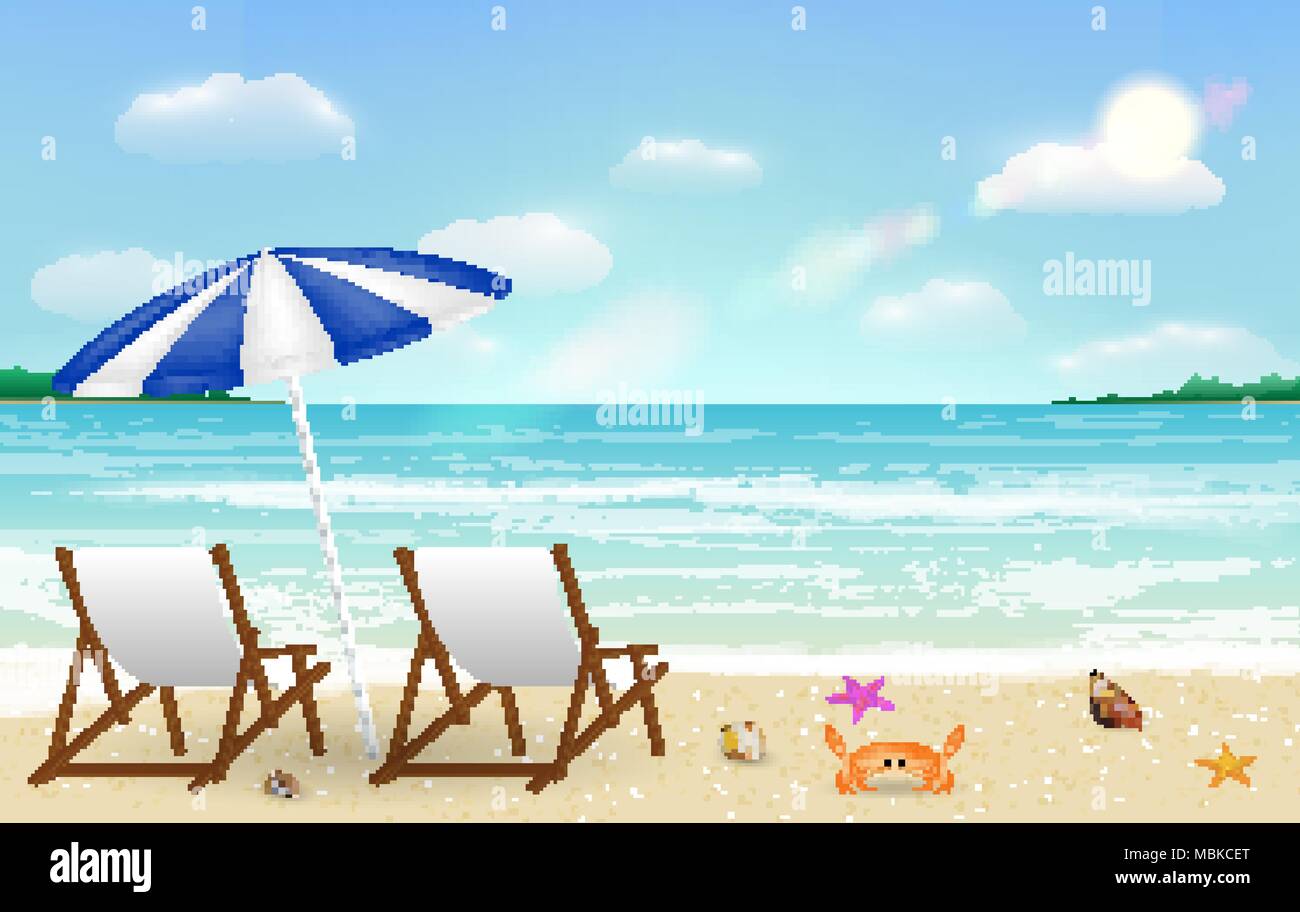 real relax chair on sea sand beach background Stock Vector Image & Art ...