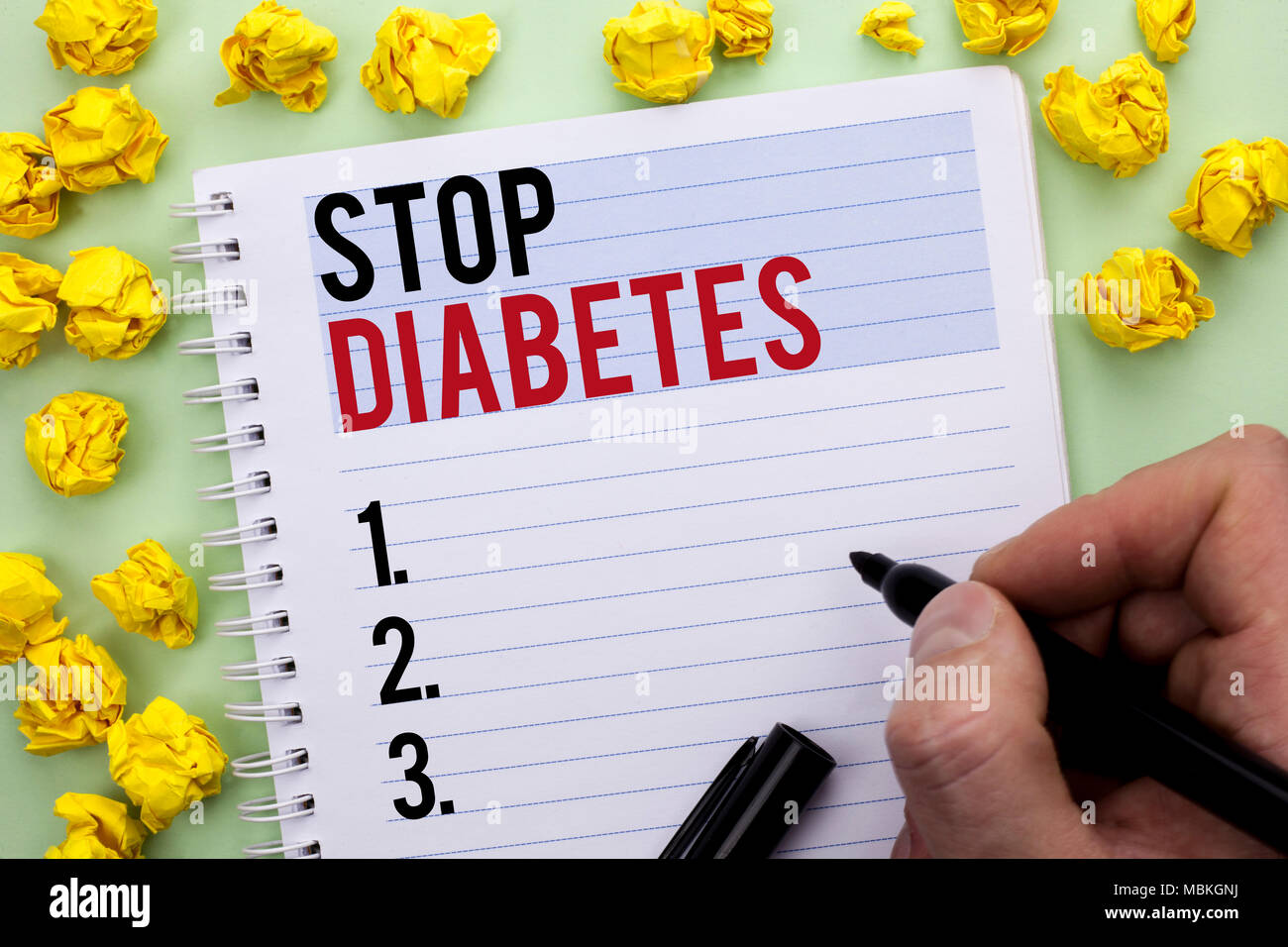 Writing note showing Stop Diabetes. Business photo showcasing Take care ...