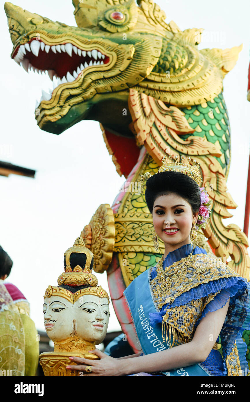 Buddhist new year festival "Songkran" celebrations in Thailand, Phra Pradaeng, Bangkok, 2012 ...