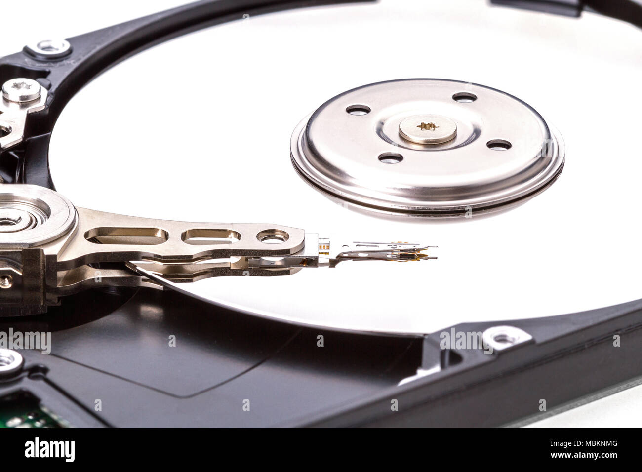 Harddisk drive (HDD) with top cover open isolated on white background ...