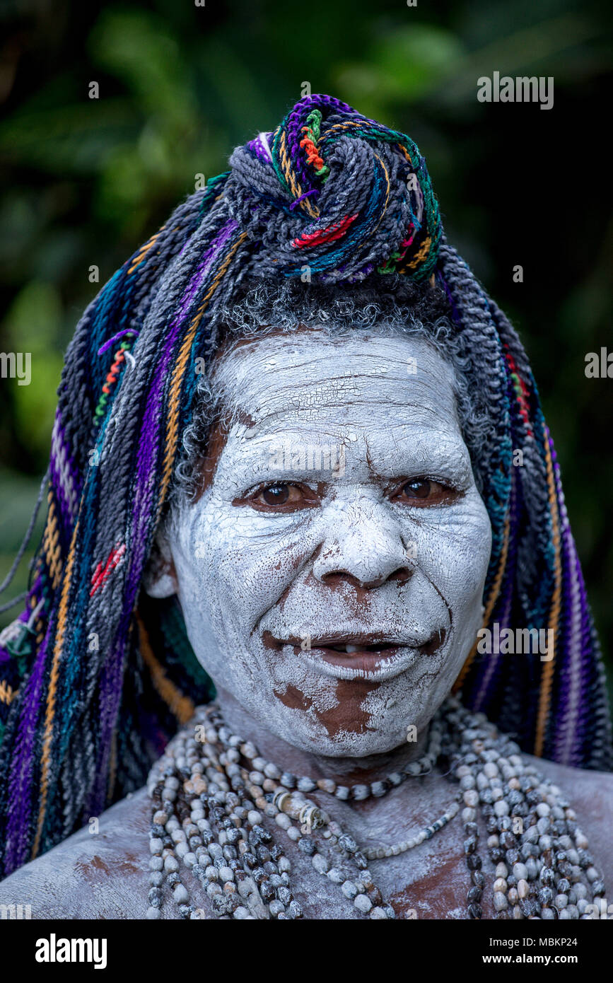 Portrait of a Huli widow with face painted, Tari Valley, Papua New ...