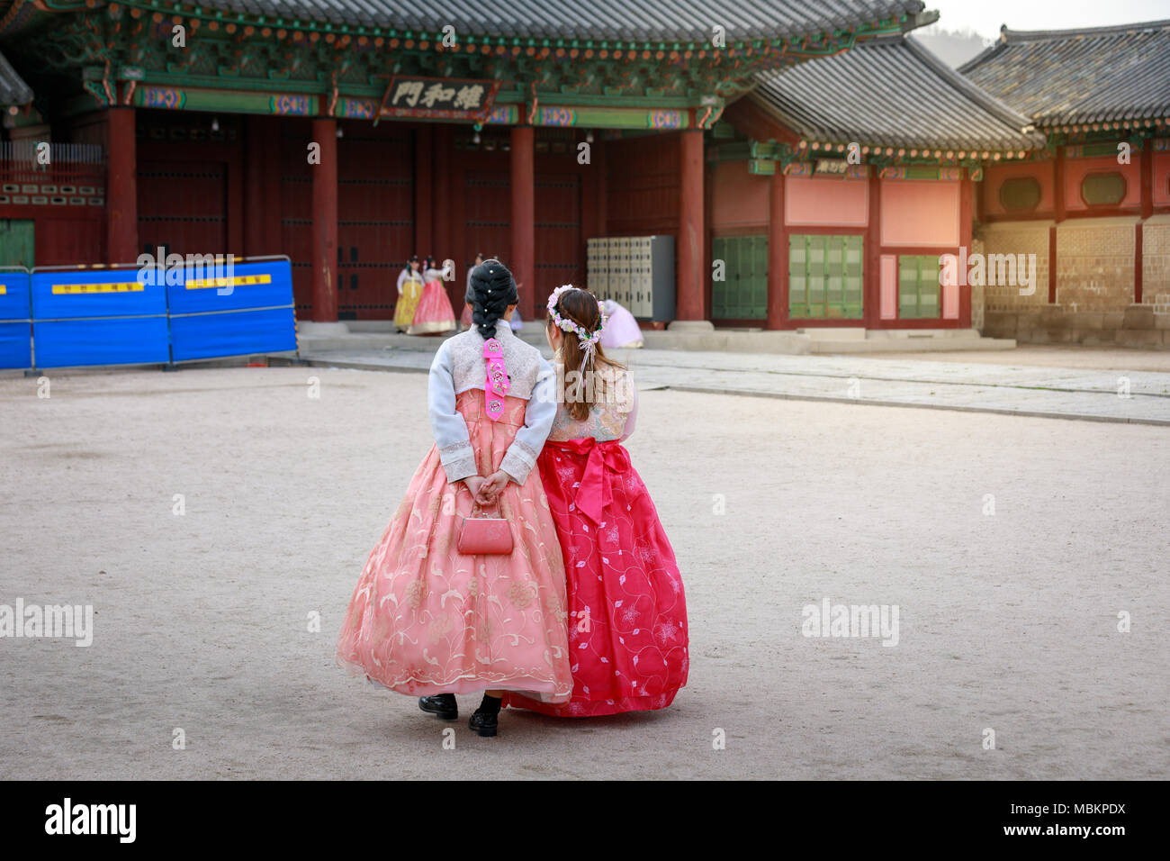 Seoul South Korea Apr 6 2018 Asian Korean Woman Dressed Hanbok In