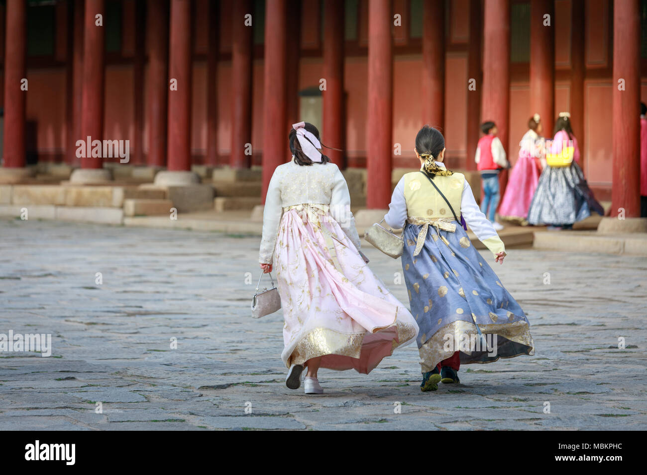 Seoul South Korea Apr 6 2018 Asian Korean Woman Dressed Hanbok In