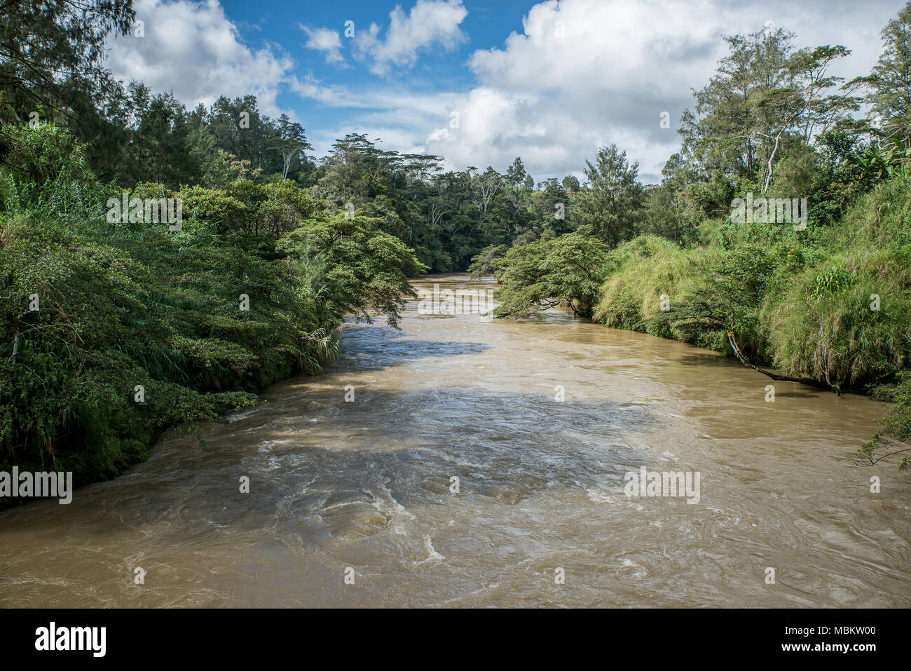 A view of Tagari River in a sunny day, Tari Valley, Papua New Guina ...