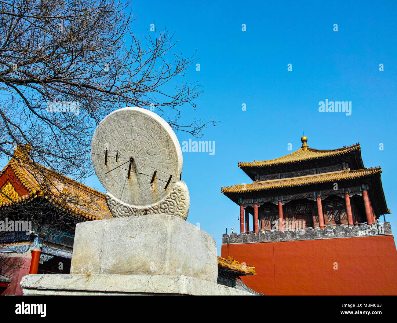Ancient Chinese sundial, the background building is Forbidden City ...