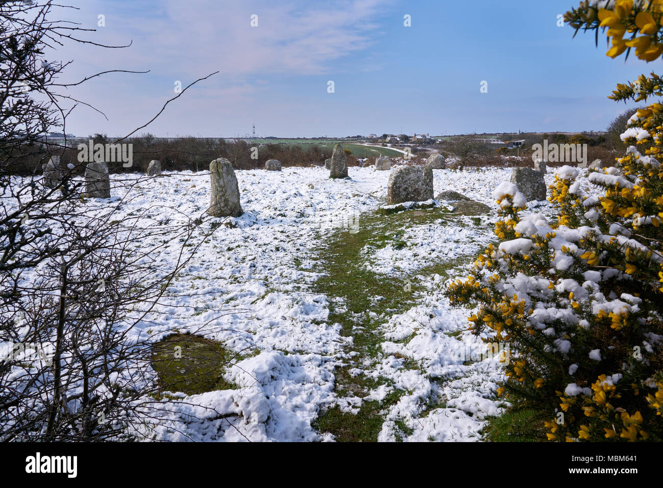 Boscawen Un. Stone Circle in Cornwall. Bronze Age although the central ...