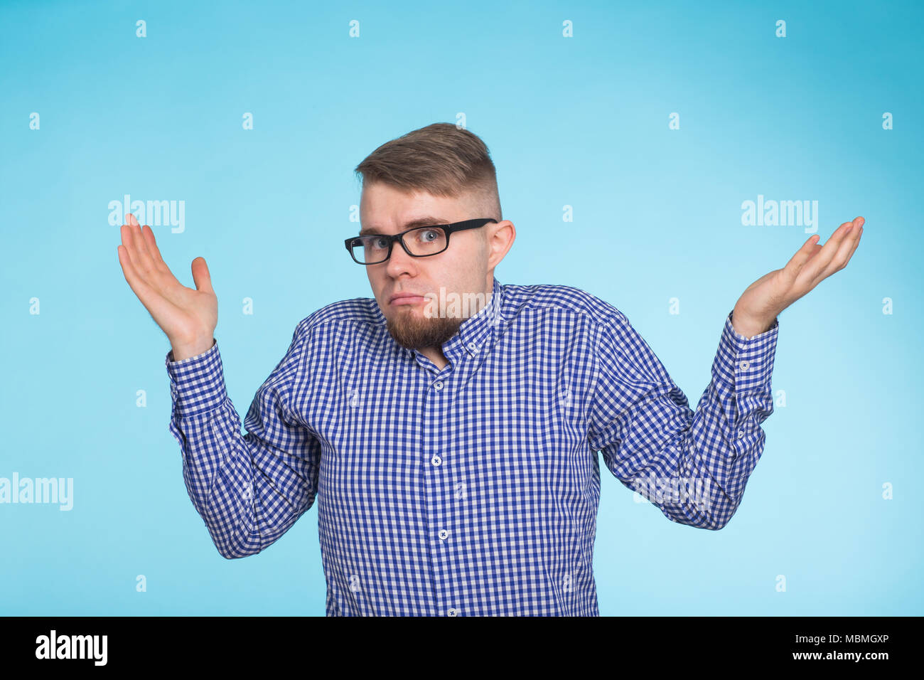 Young emotional surprised, frustrated and bewildered man. Human ...