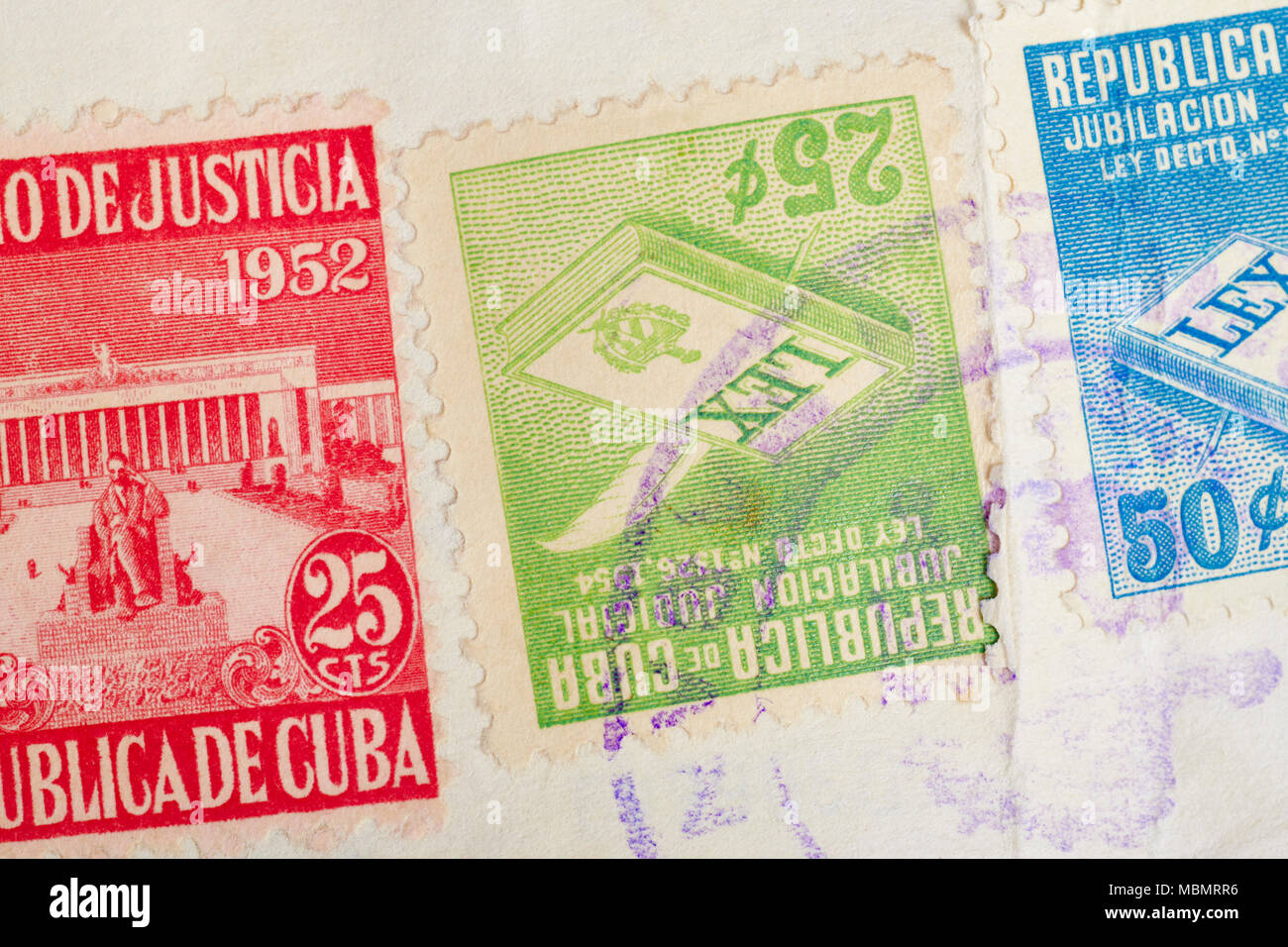 Antique cuban stamps with postmarks. Vintage historic philately. Postal ...
