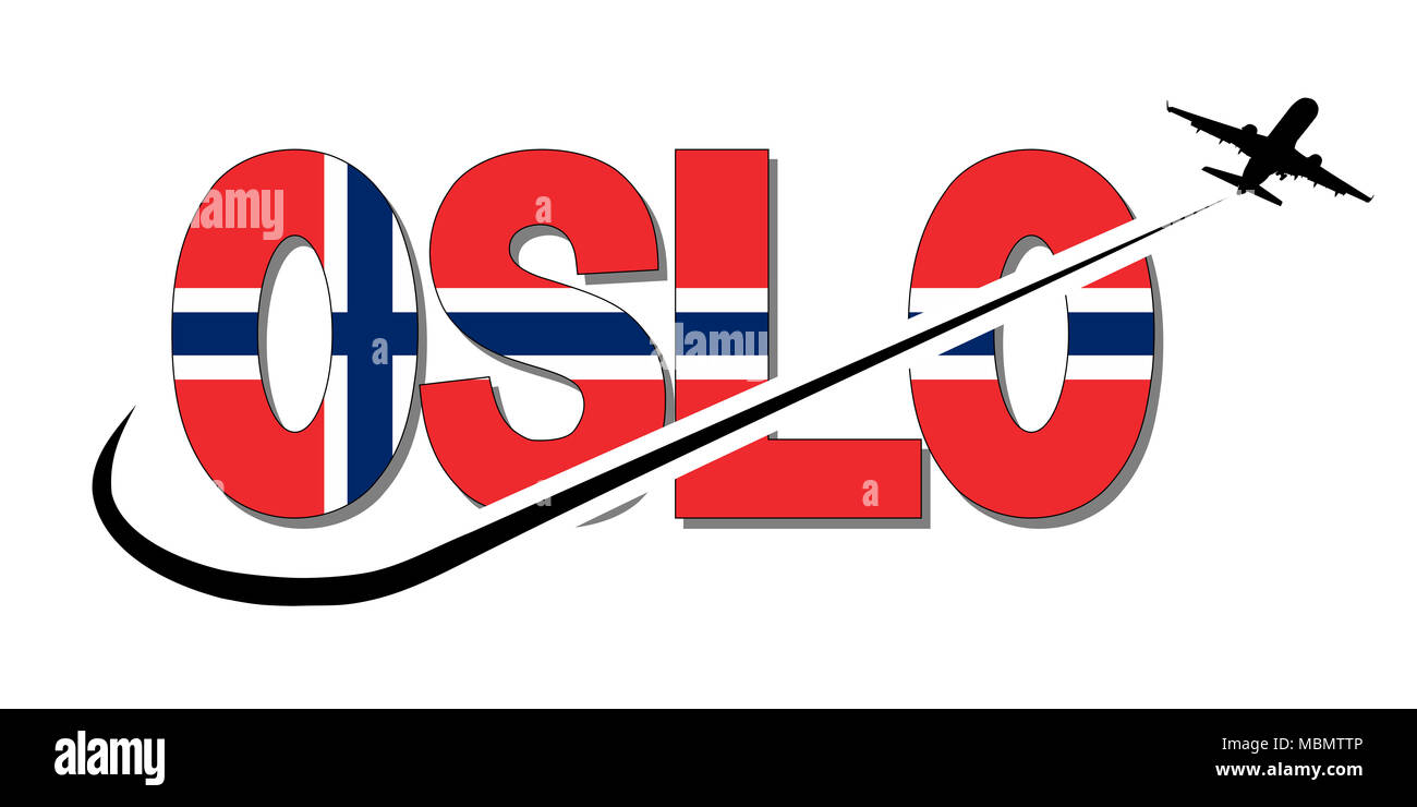 Oslo flag text with plane silhouette and swoosh illustration Stock ...