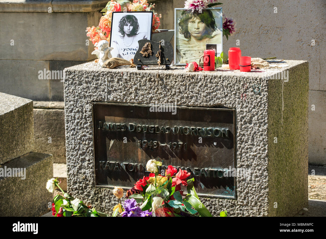 PARIS, FRANCE - SEPT 12, 2014:Jim Morrison grave in Pere-Lachaise ...