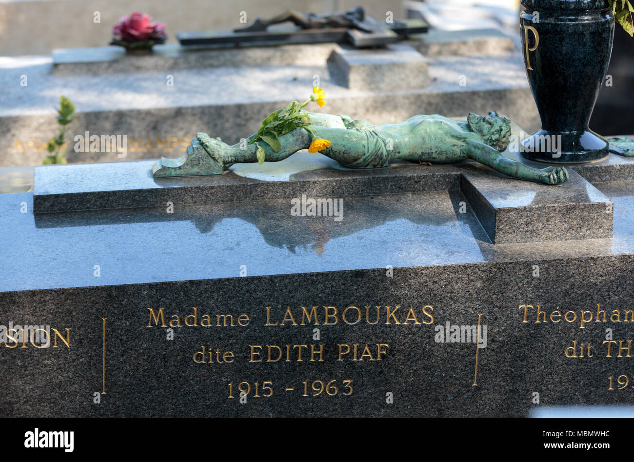 PARIS, FRANCE - SEPT 12, 2014: Edith Piaf grave in Pere-Lachaise ...