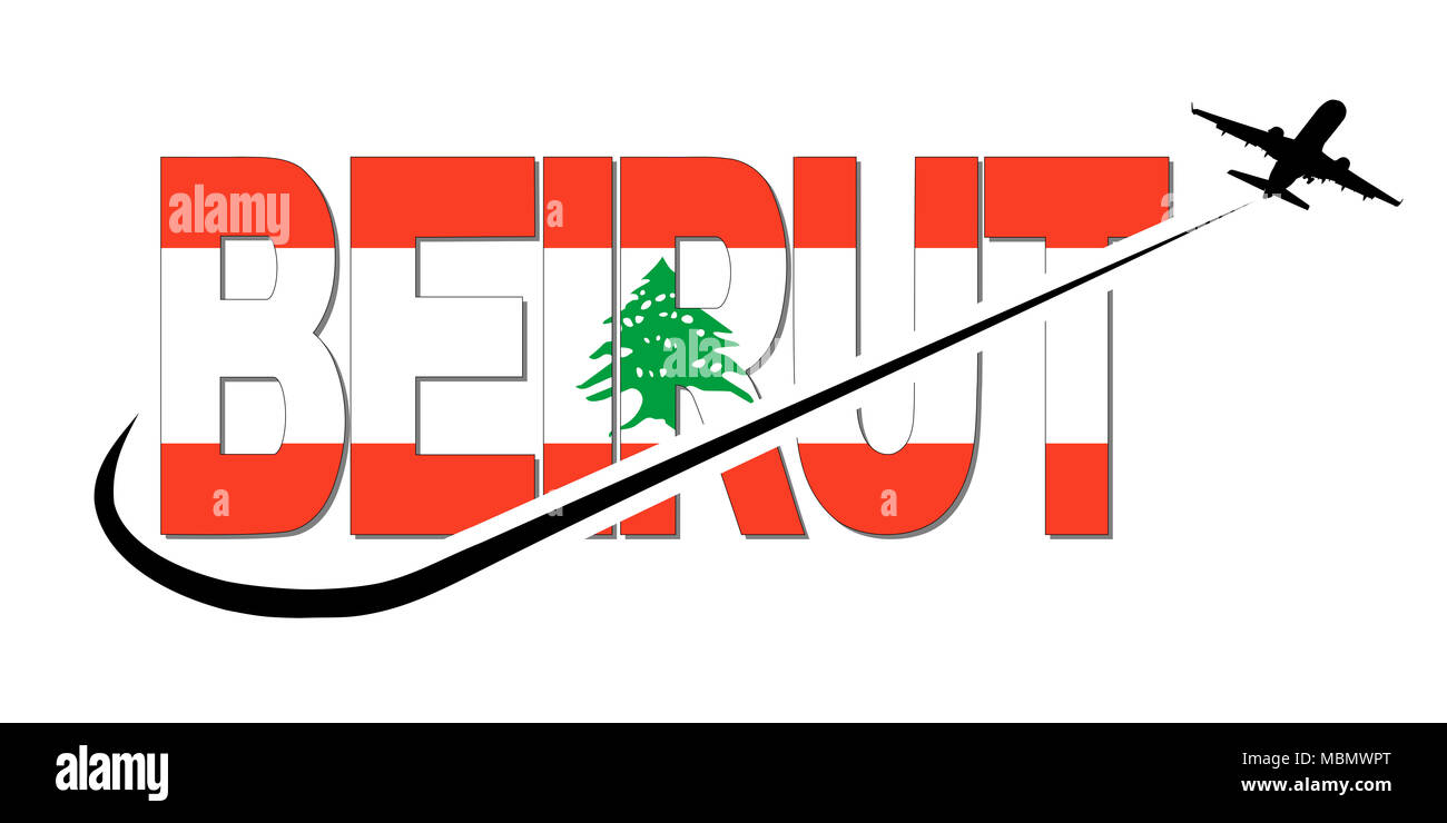 Beirut flag text with plane silhouette and swoosh illustration Stock ...