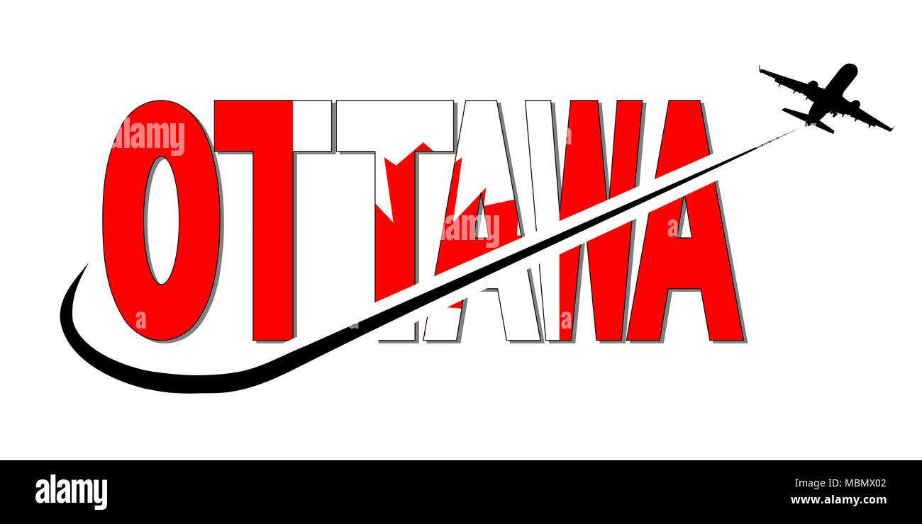 Ottawa flag text with plane silhouette and swoosh illustration Stock ...