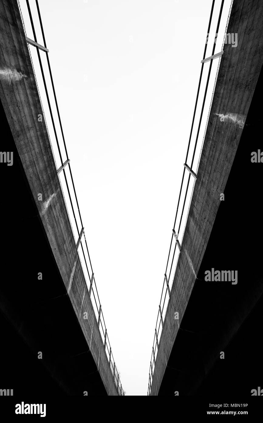Low angle view of split bridge in black and white Stock Photo - Alamy