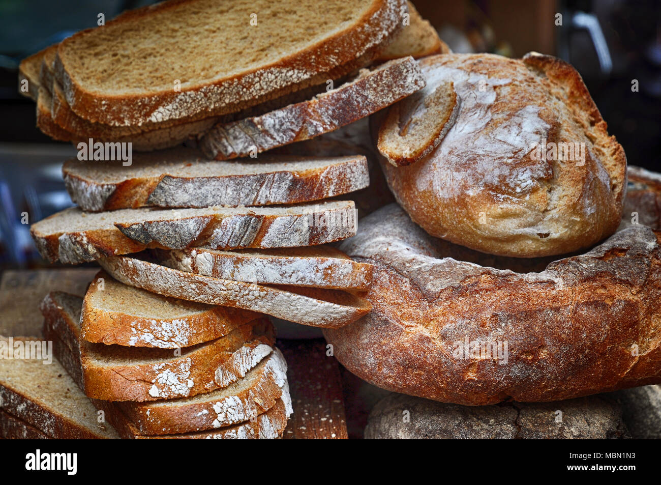 Closeup of fresh, sliced bread Stock Photo - Alamy