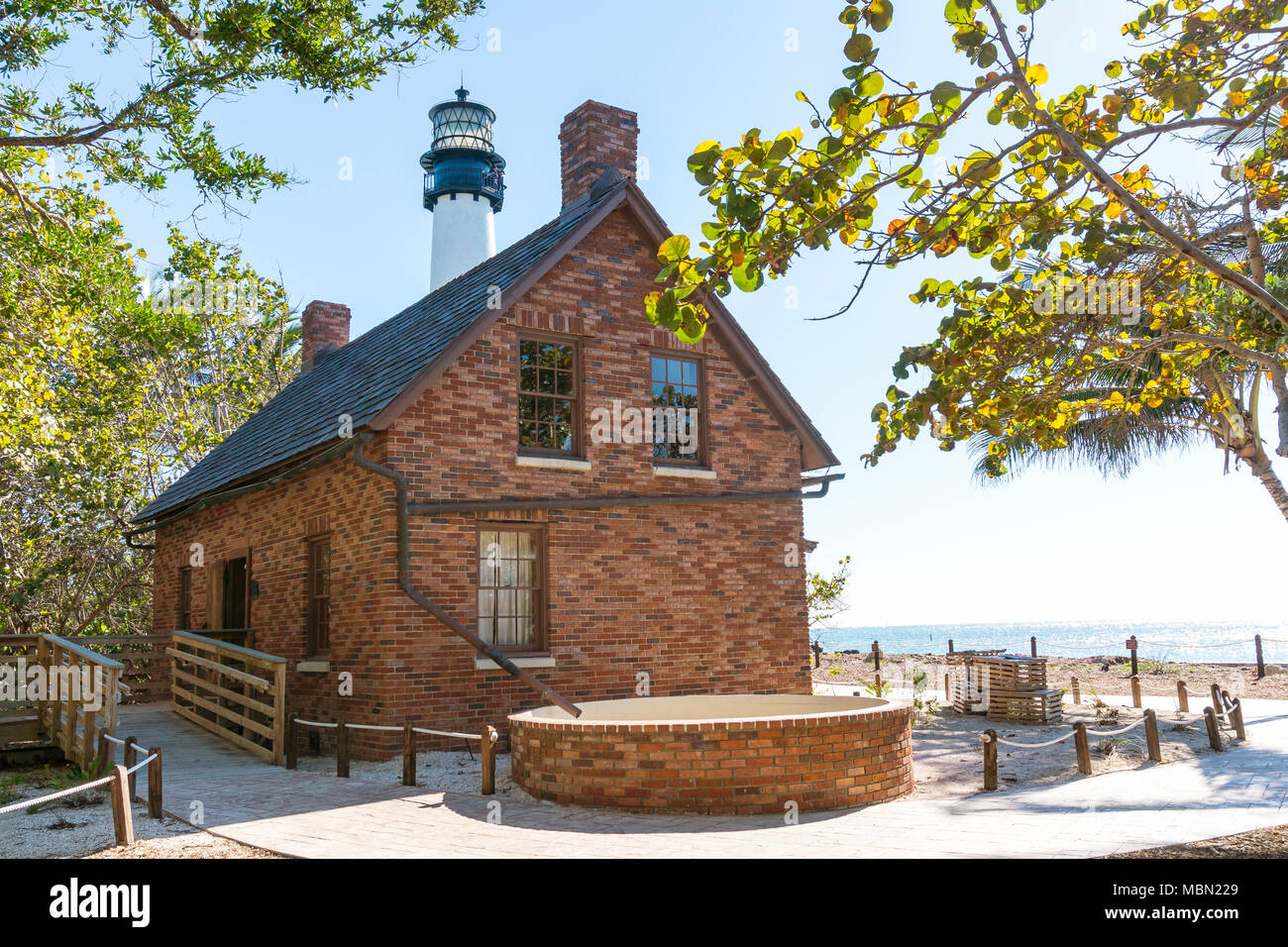Miami,USA-march 15,2018:Key Biscayne lighthouse and old house museum on ...