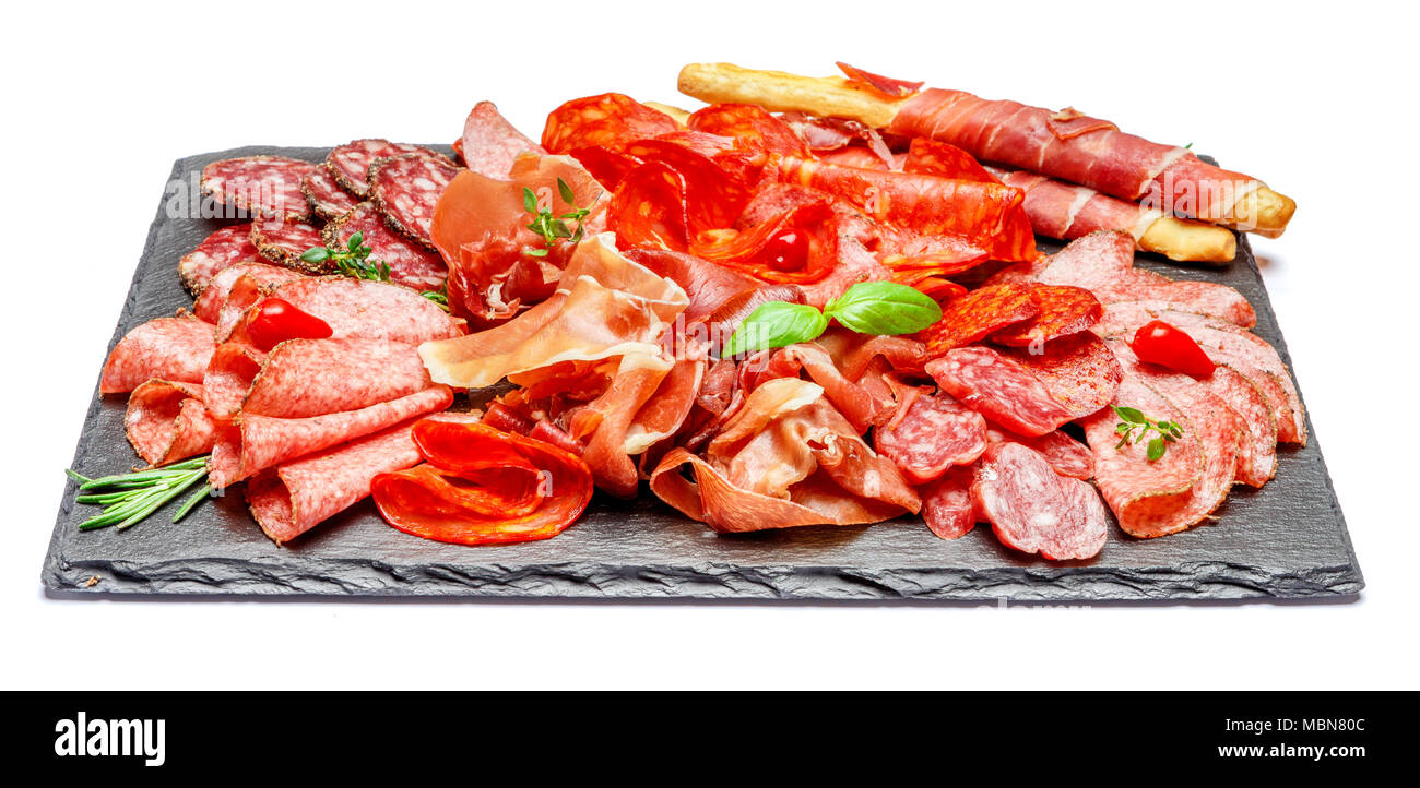Cold meat plate with salami and chorizo sausage and parma Stock Photo ...