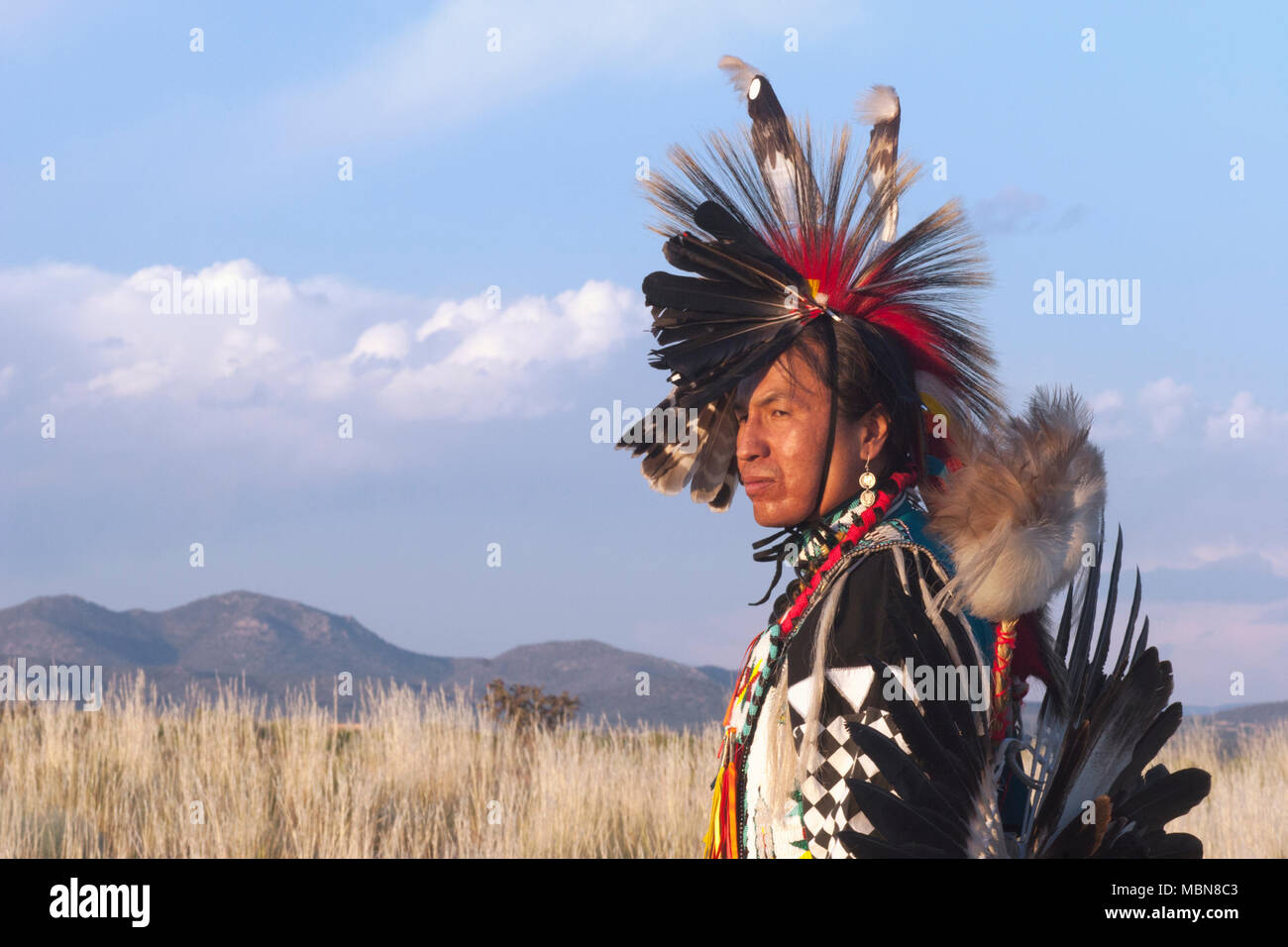 Native American man wearing traditional Cheyenne costume, New Mexico ...