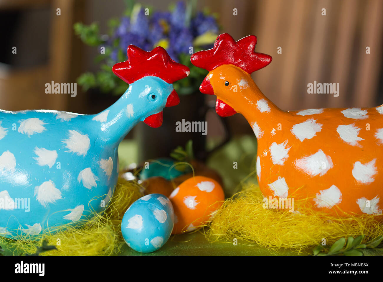 painted hen dotted as the Easter decoration Stock Photo - Alamy