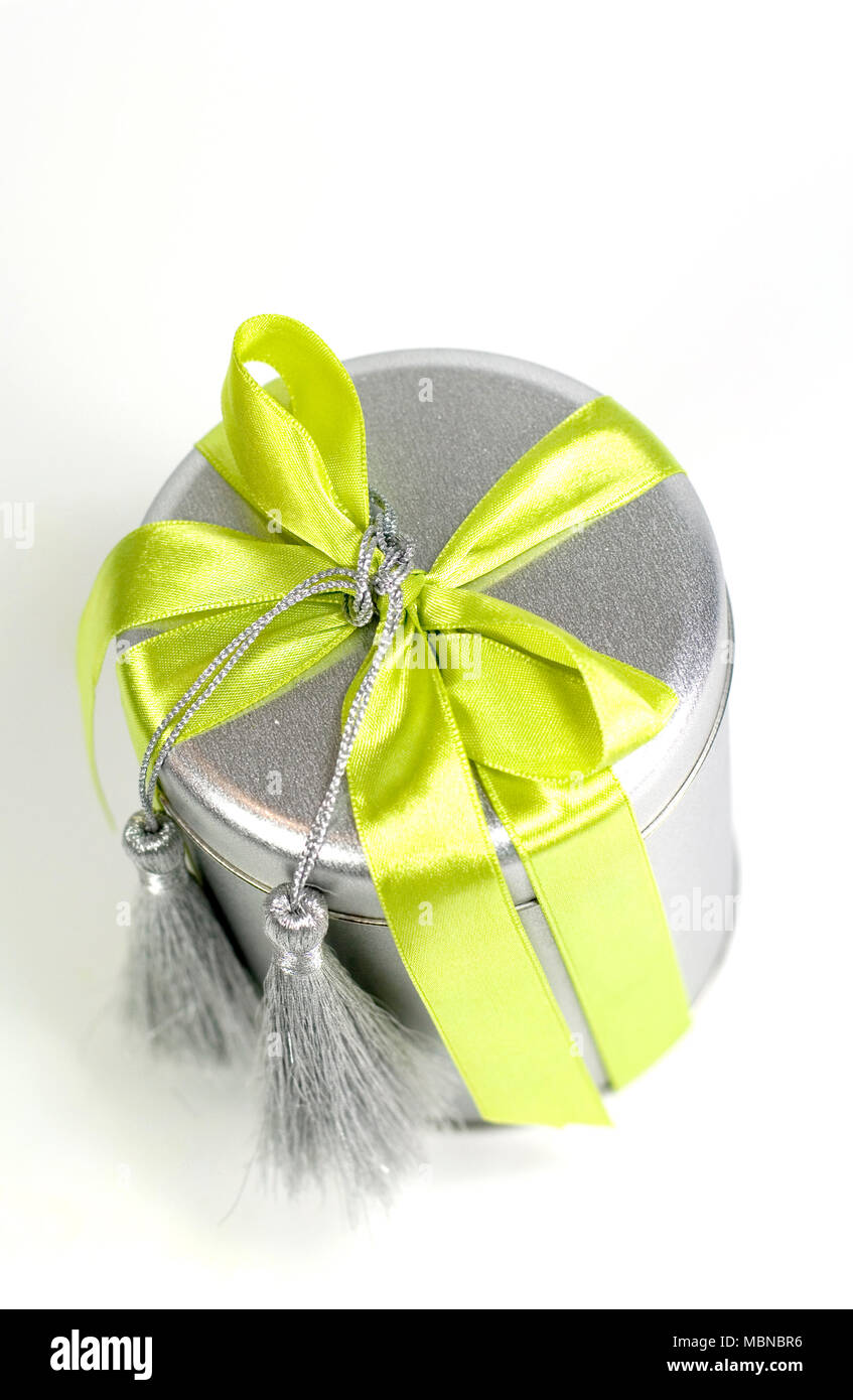 metal gift box with beautiful decoration Stock Photo - Alamy