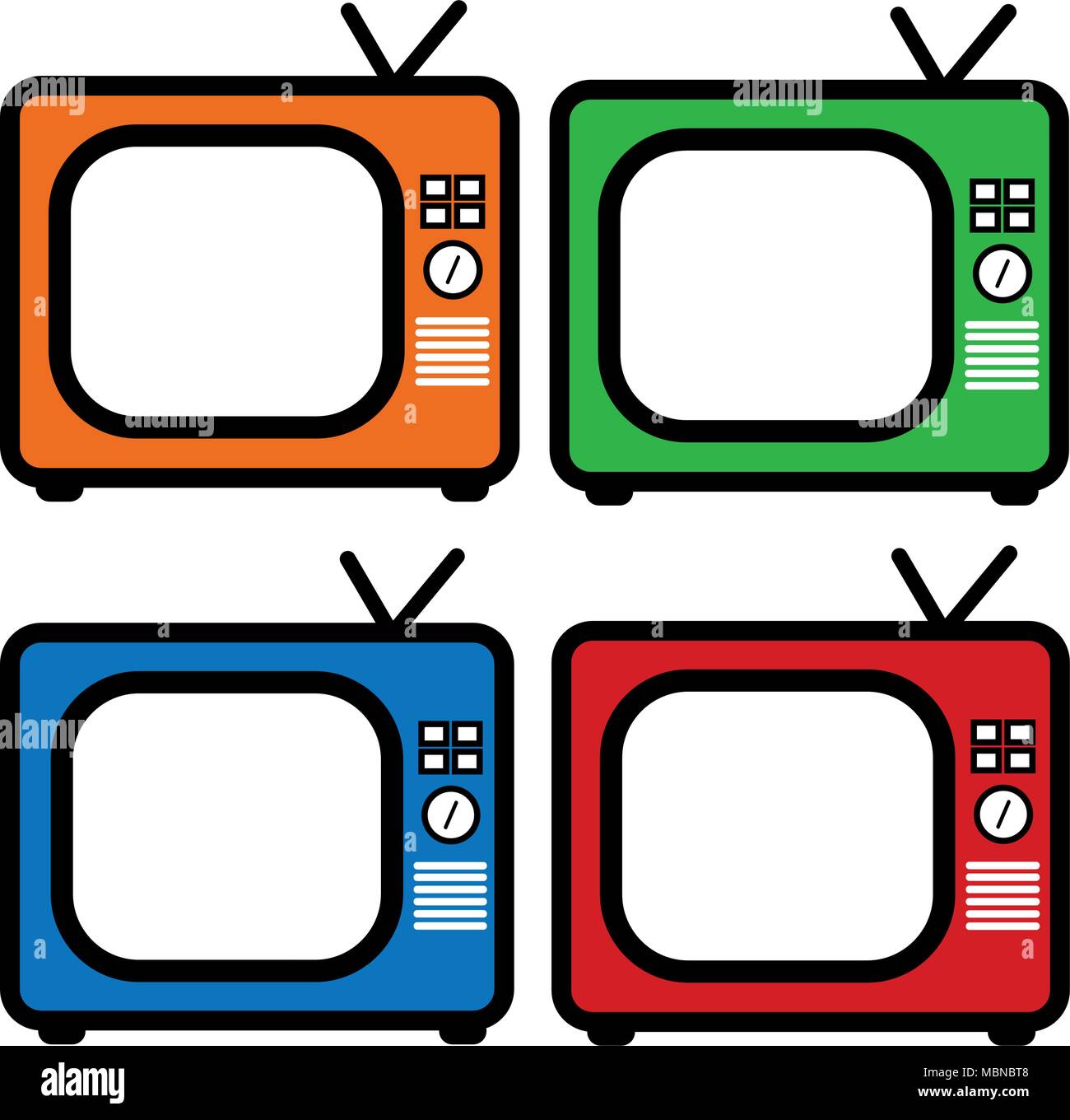 Red, blue, orange and green retro tv drawing. Flat style vector ...