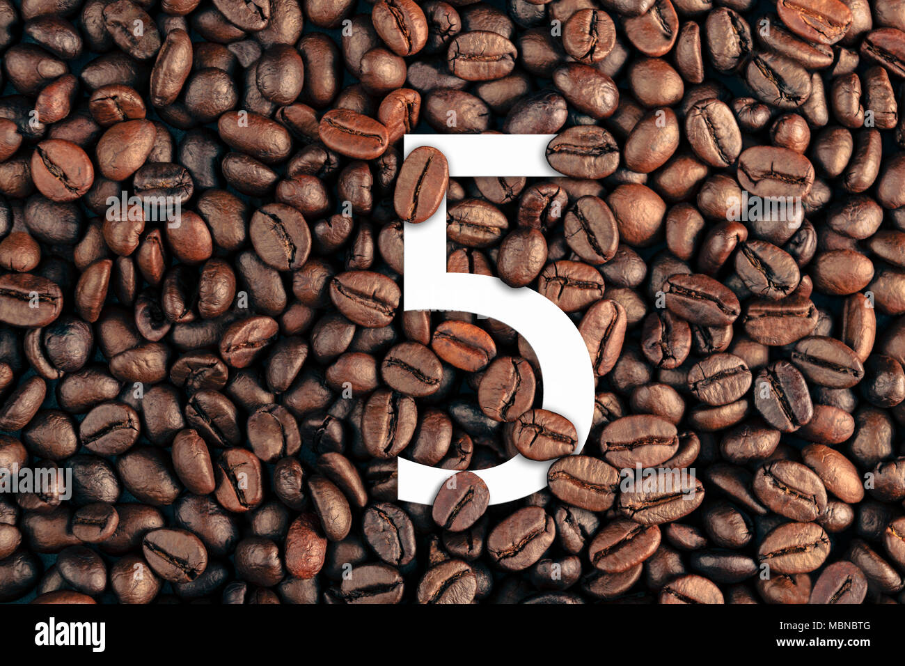 number five on coffee bean background concept Stock Photo - Alamy