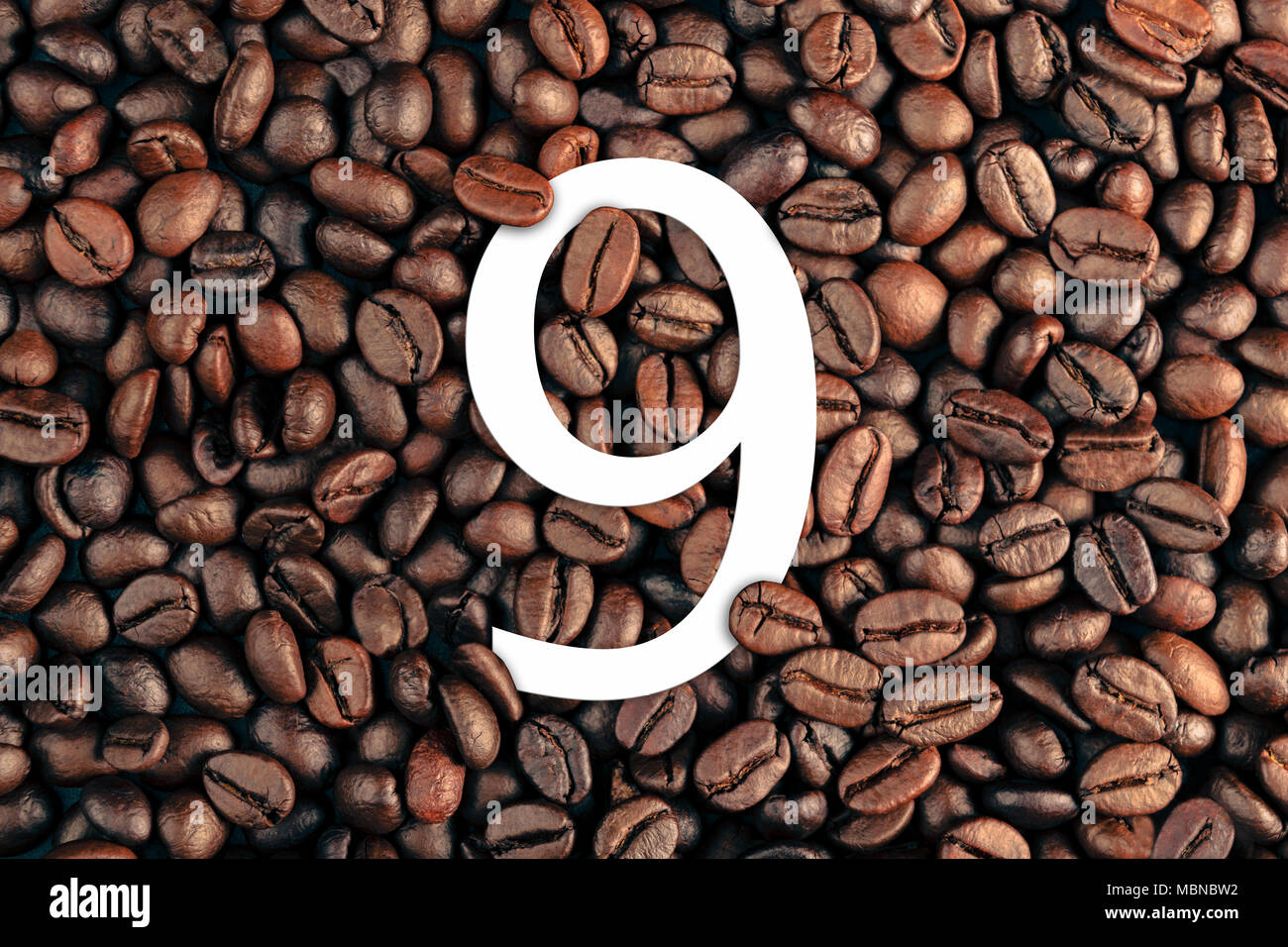 number nine on coffee bean background concept Stock Photo - Alamy